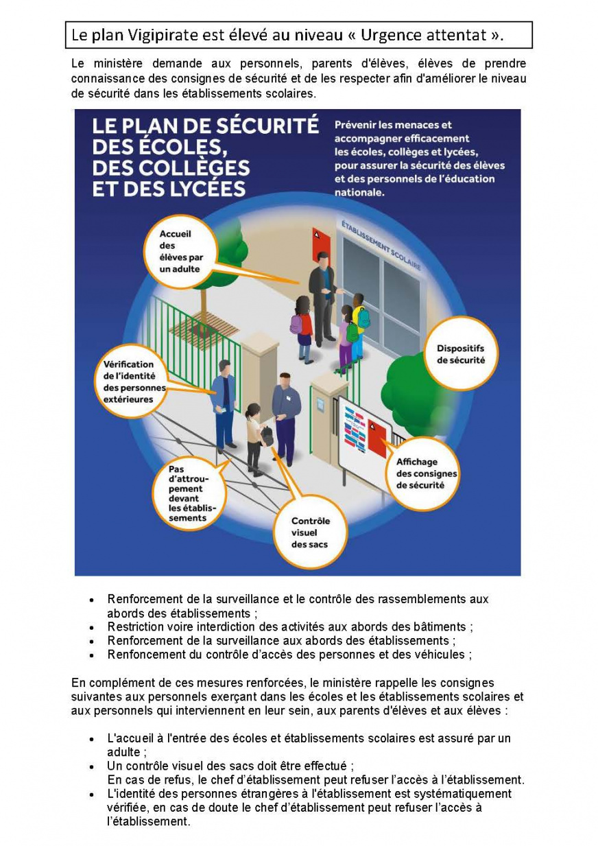 Plan Vigipirate niveau Urgence Attentat - COLLÈGE LA GAUTRAIS
